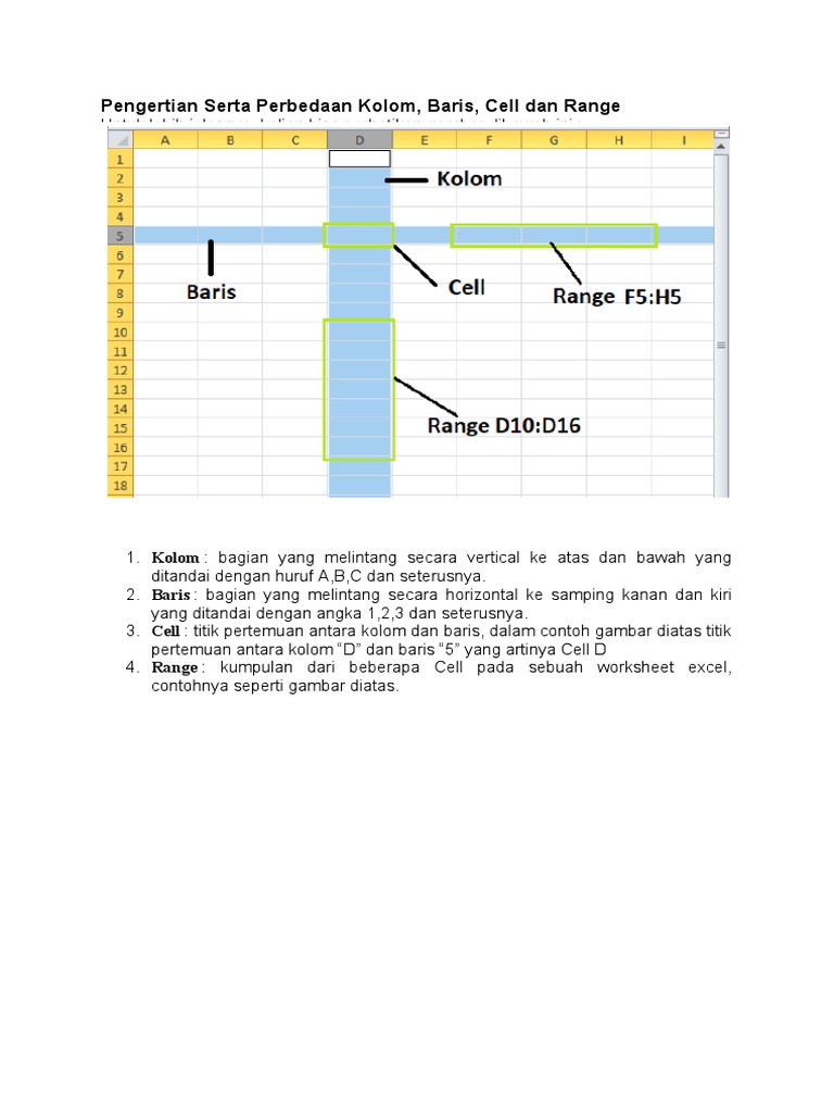 Pengertian Serta Perbedaan Kolom Excel | PDF