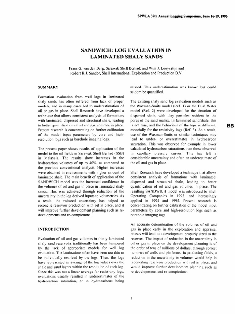 SANDWICH LOG EVALUATION IN Laminated Shaly Sands | PDF | Petroleum ...