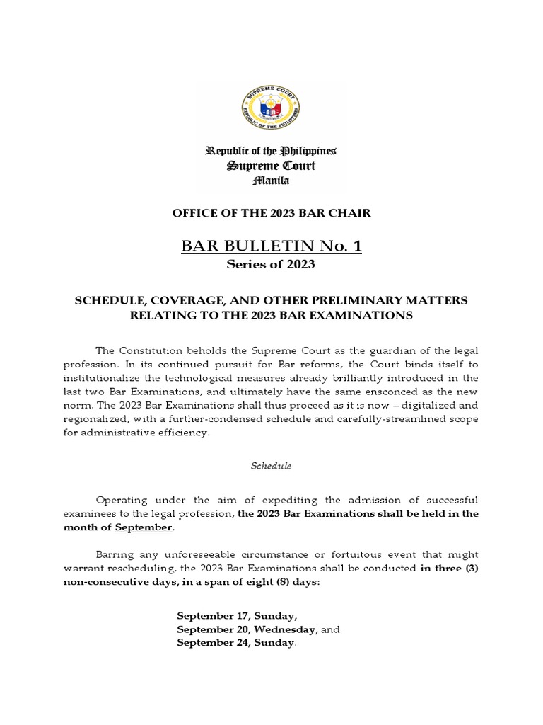 2023 Bar Exam Schedule and Details | PDF | Communication | Justice