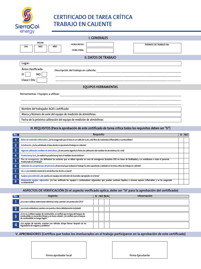 Certificado Trabajo en Caliente | PDF