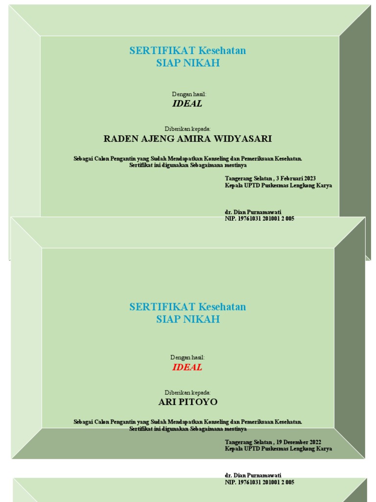 Sertifikat Catin | PDF