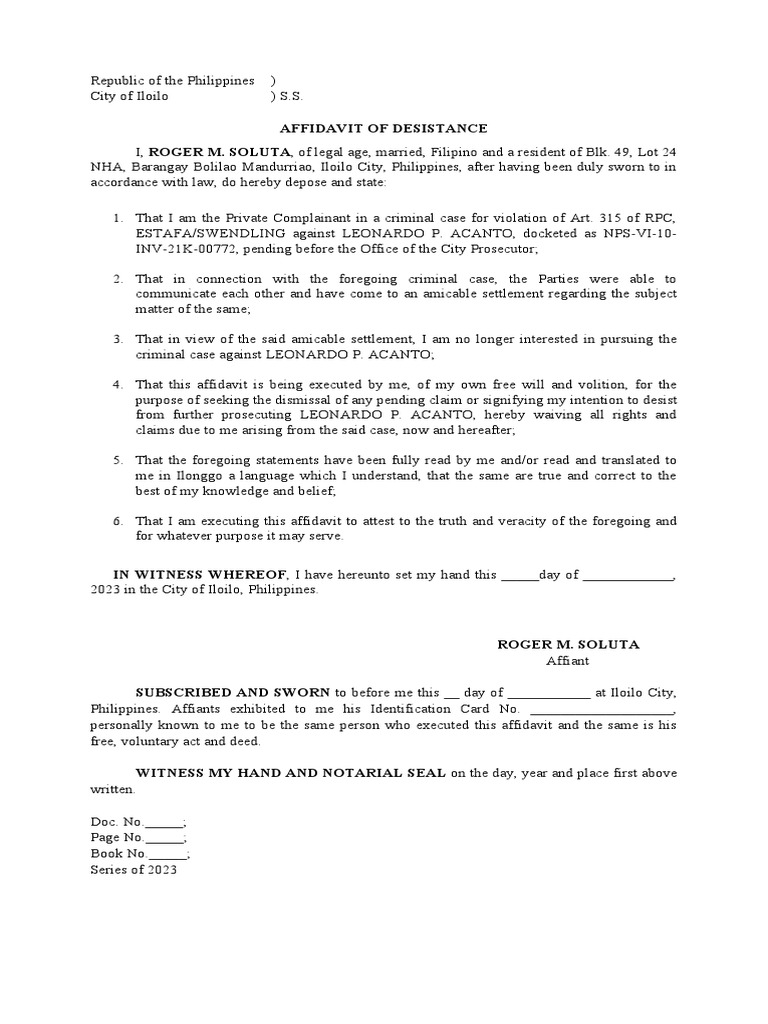 Affidavit of Desistance | PDF