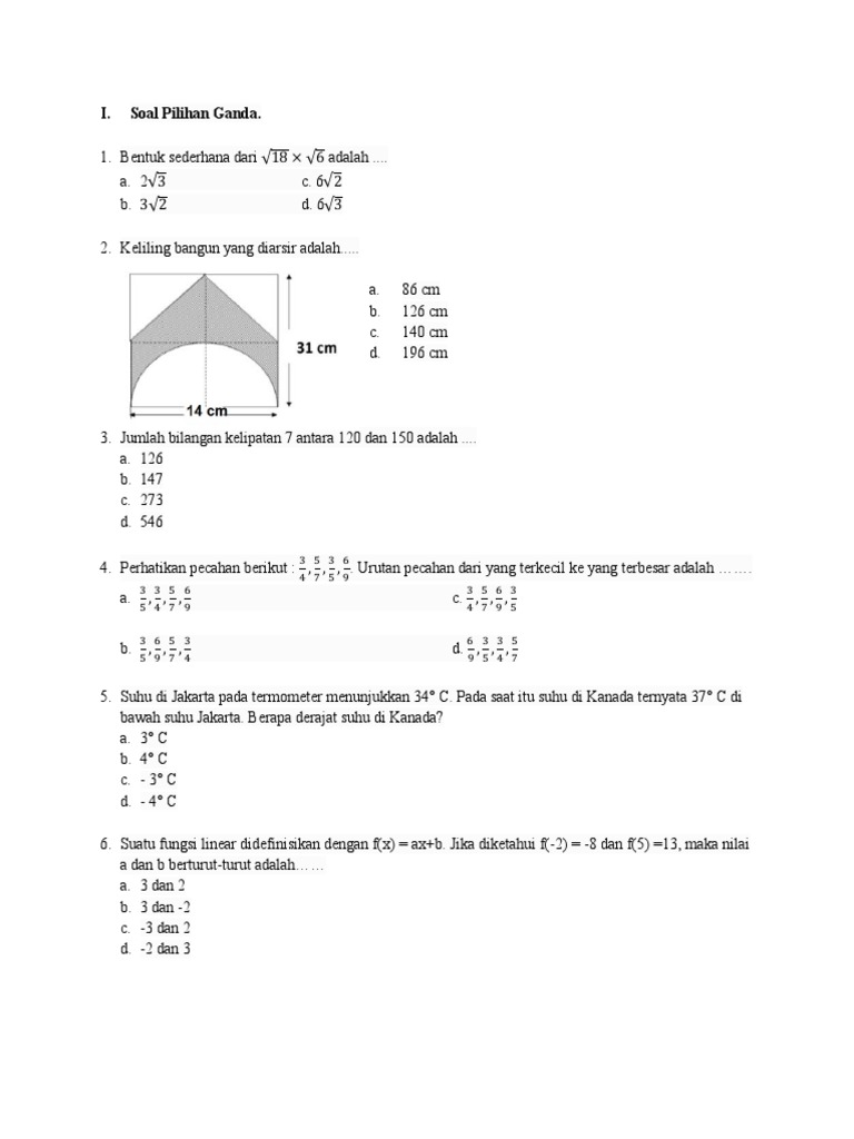 Soal Latihan Ujian Sekolah Kelas IX Matematika | PDF