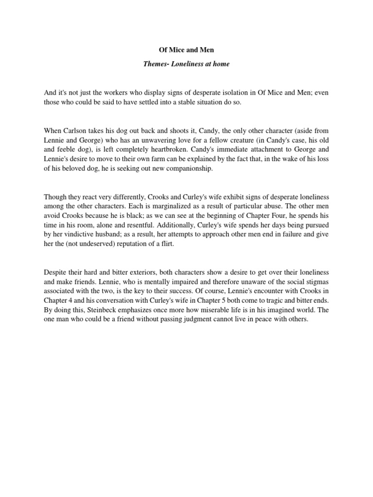 Of Mice and Men - Themes - Loneliness at Home | PDF