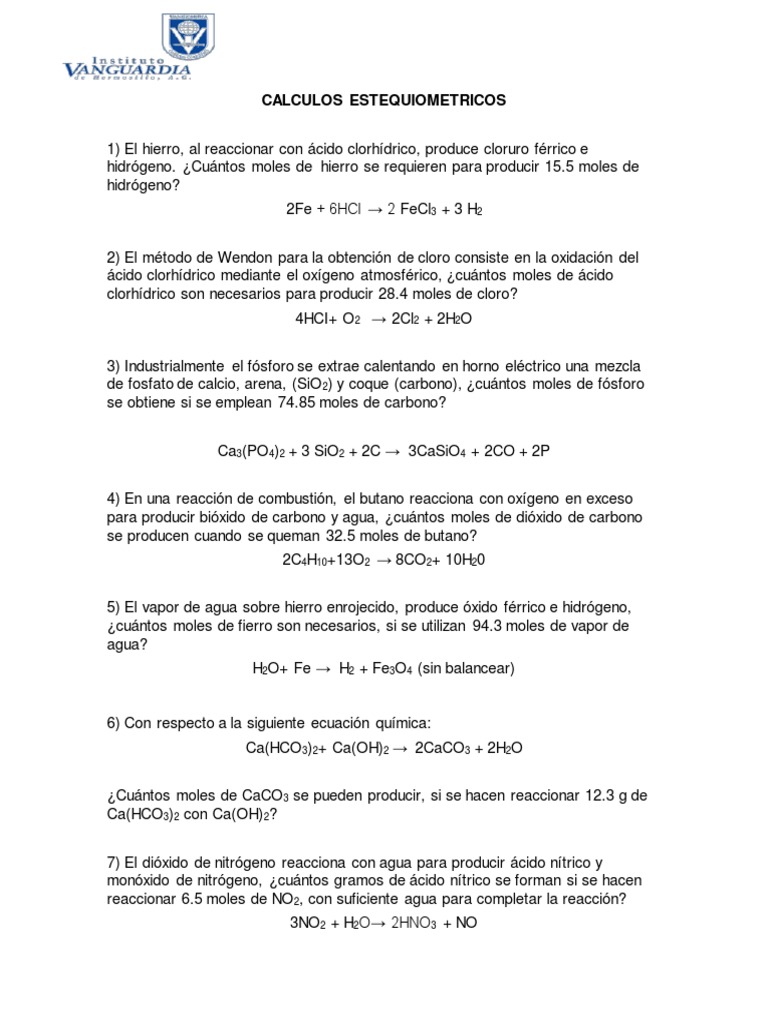 Calculos Estequiometricos | PDF | Hidrógeno | Hierro