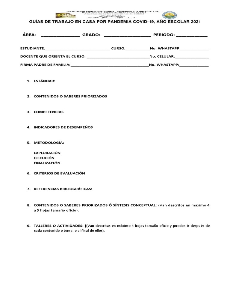 Formato Guías de Trabajo en Casa | PDF | Evaluación | Plan de estudios