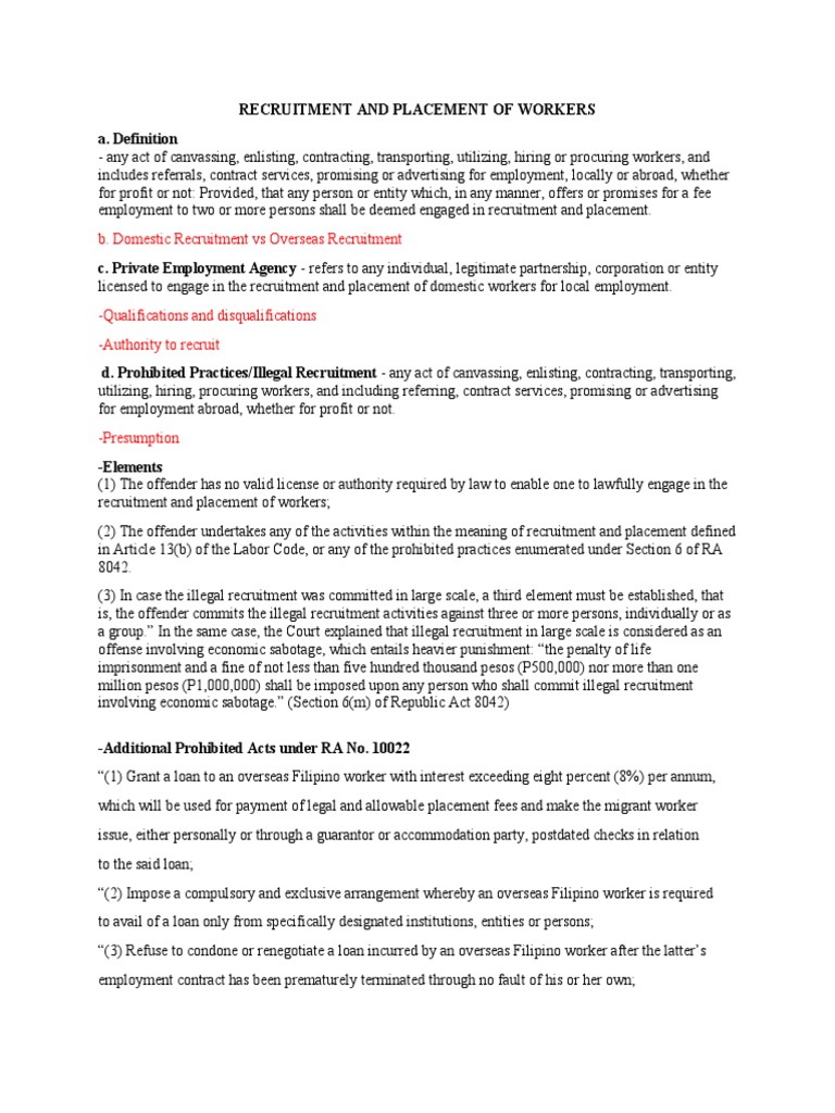 Regulating the Recruitment and Placement of Filipino Workers for Local and Overseas Employment ...