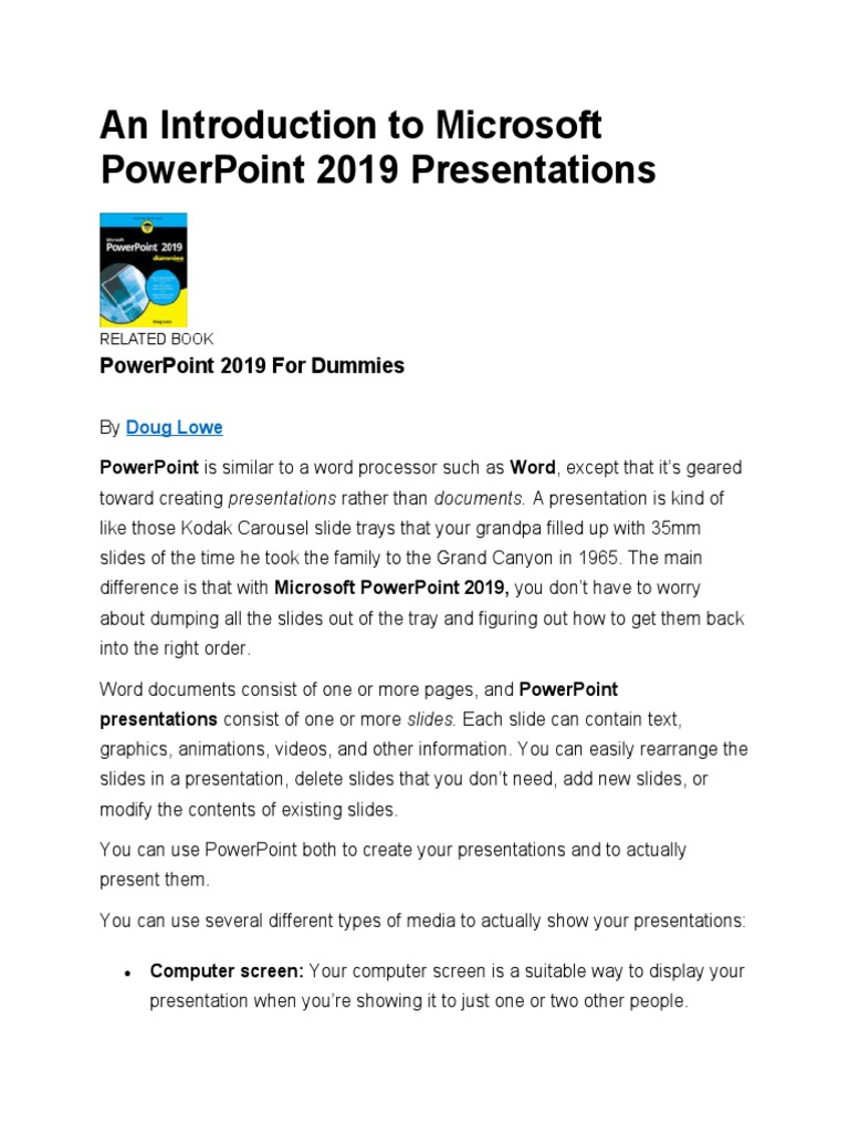 An Introduction To Microsoft PowerPoint 2019 Presentations | Download Free PDF | Microsoft Power ...