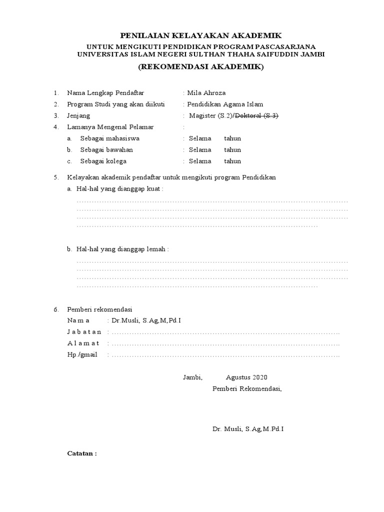 Surat Rekomendasi Akademik | PDF