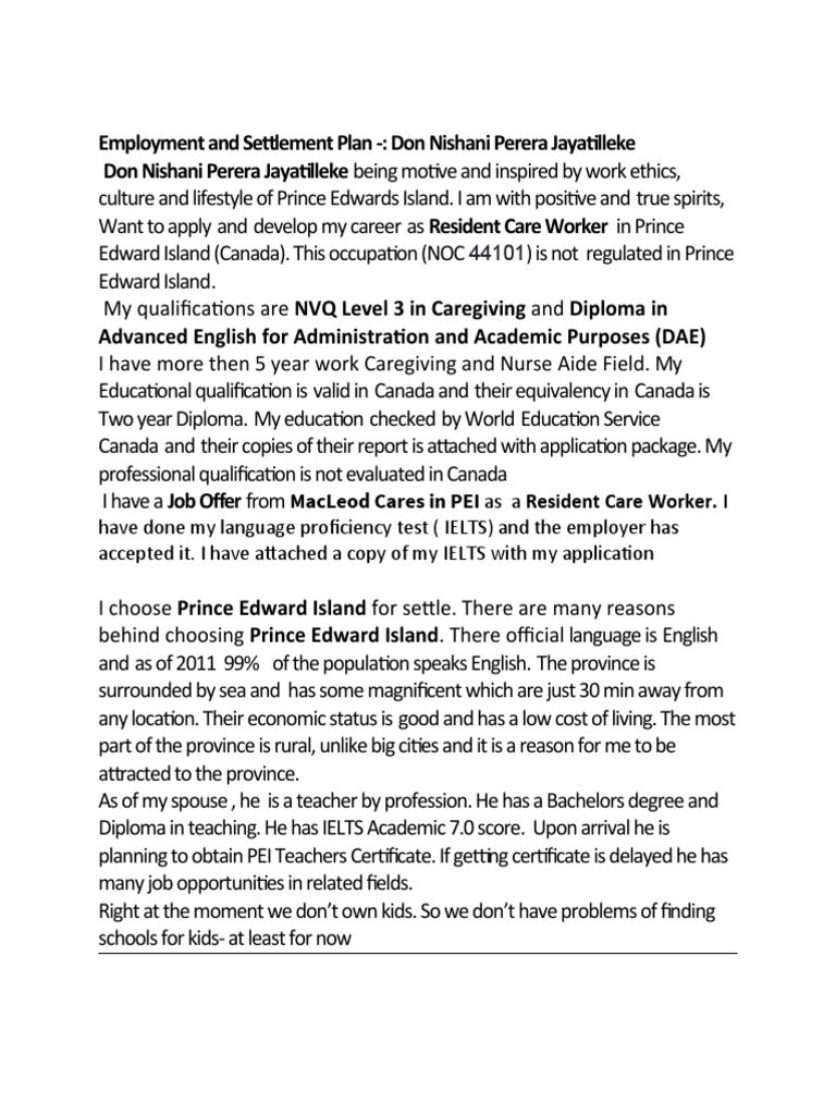 Employment and Settlement Plan Principal | PDF