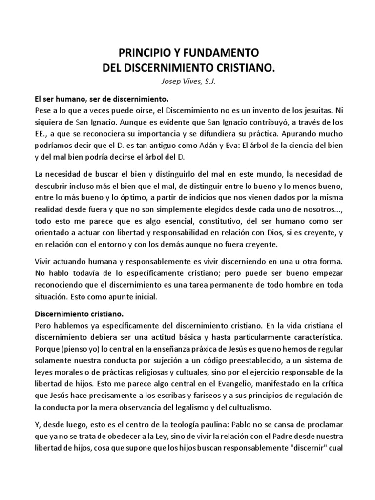 Principio y Fundamento Del Discernimiento Cristiano. | PDF | Jesús | espíritu Santo