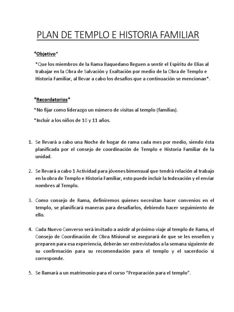 Plan de Templo e Historia Familiar - 23-11-2022 | PDF