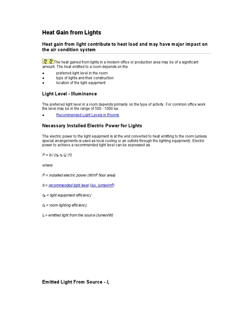 Heat Gain From Lights | PDF | Incandescent Light Bulb | Fluorescent Lamp