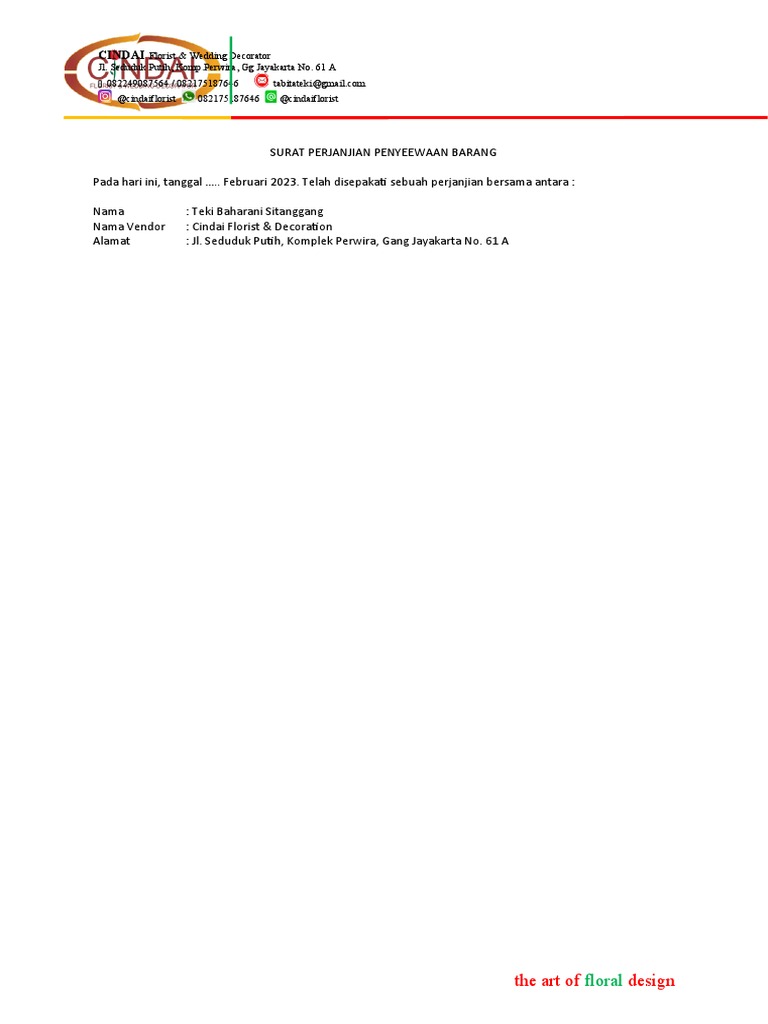 Surat Perjanjian Penyewaan Barang | PDF