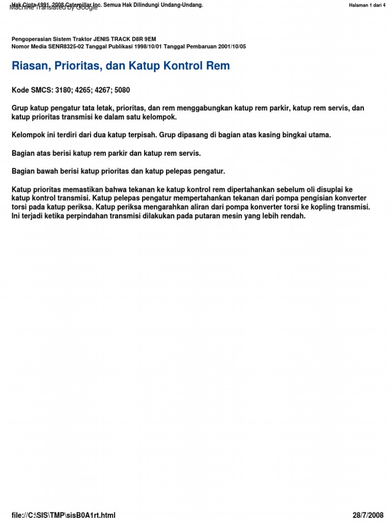 Sistem Katup Rem dan Kemudi D8R | PDF | Teknologi & Rekayasa