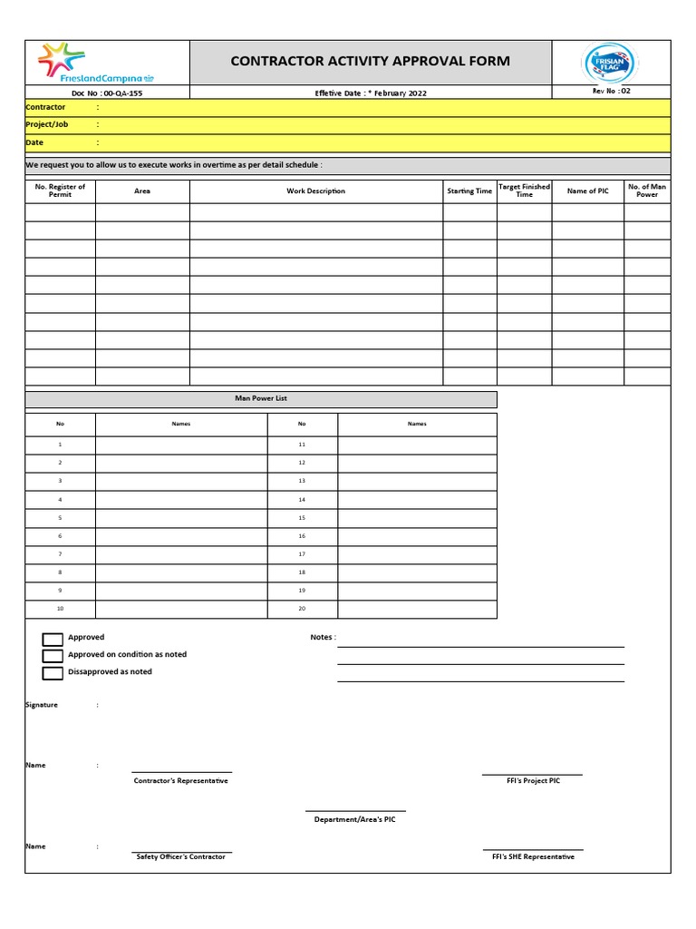 Contractor Overtime Approval Form | PDF