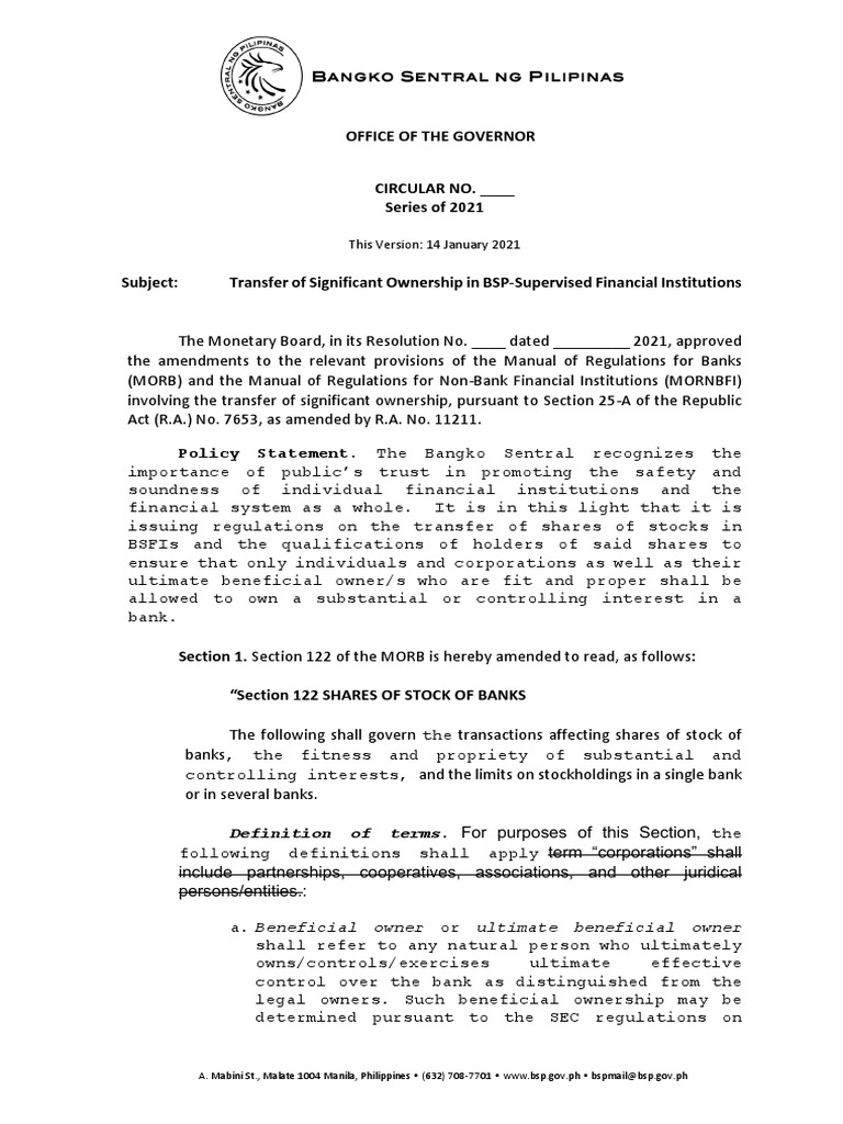 Amended Draft Circular Transfer of Significant Interest | PDF | Stocks ...