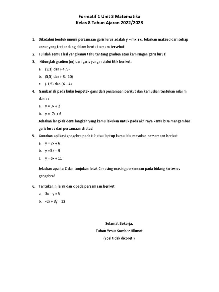 Soal Matematika Kelas 8 | PDF