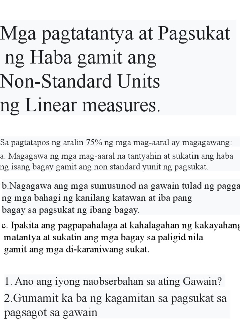 Estimates and Measures Length Using Non-Standard Units | PDF