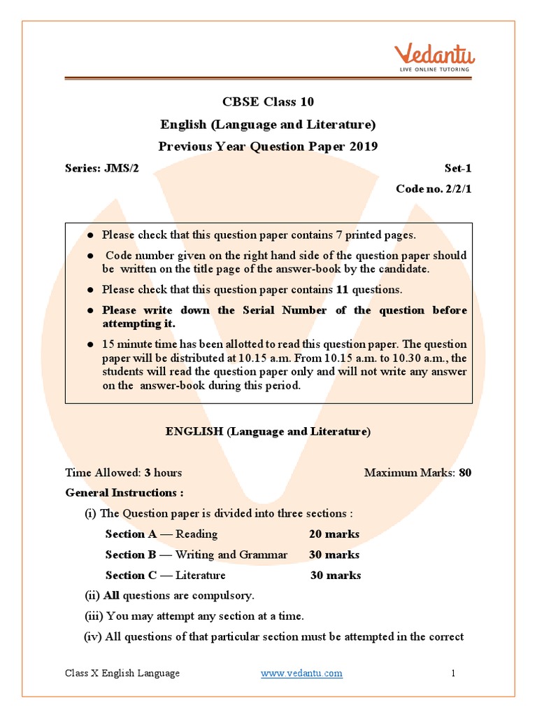 CBSE Class 10 English Language & Literature 2019 With Solutions Neww ...