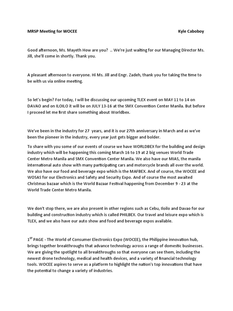 MRSP Meeting For WOCEEKyle Caboboy | PDF | Innovation