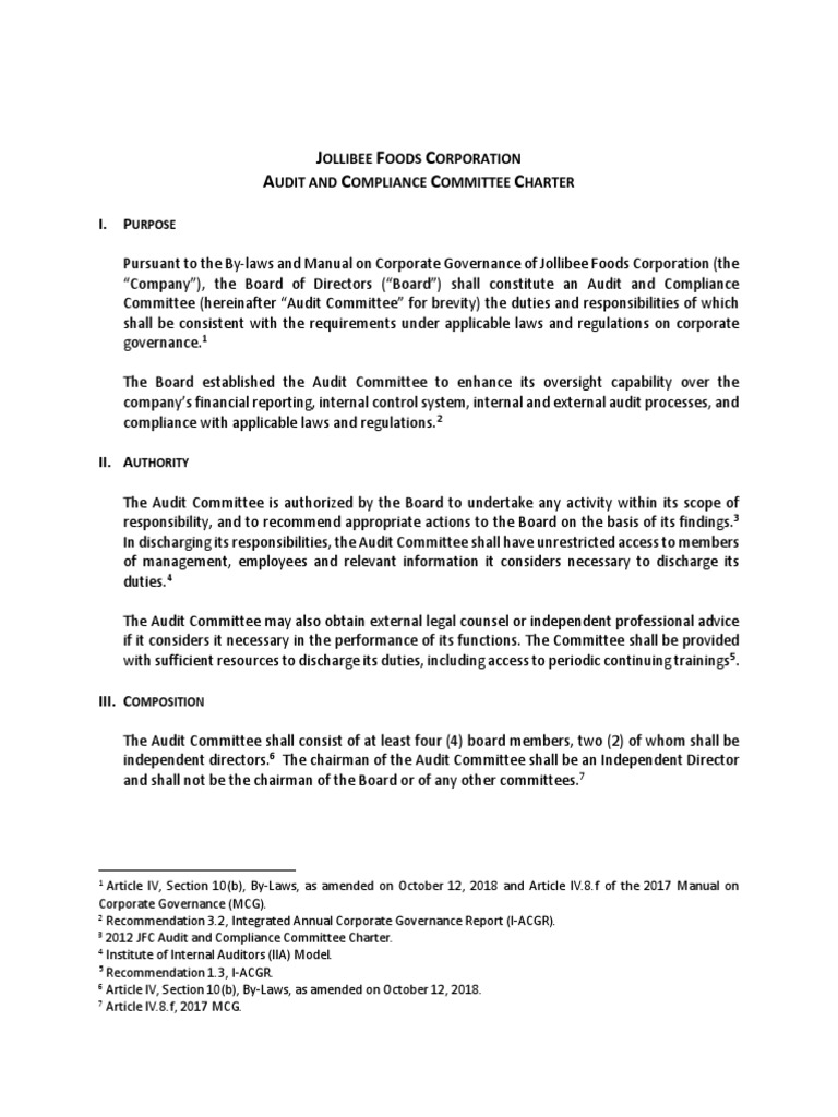Audit Committee Charter | PDF | Internal Audit | Internal Control