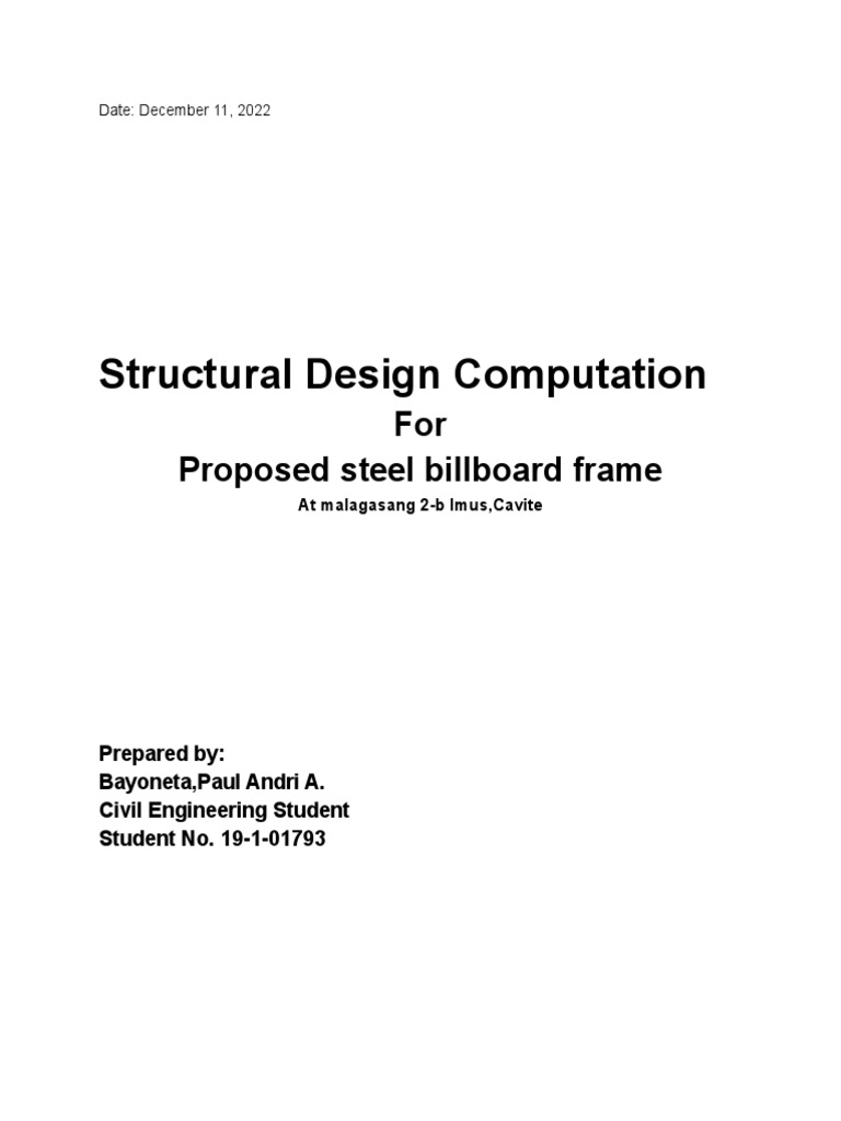 Structural Design Computation: For Proposed Steel Billboard Frame | PDF