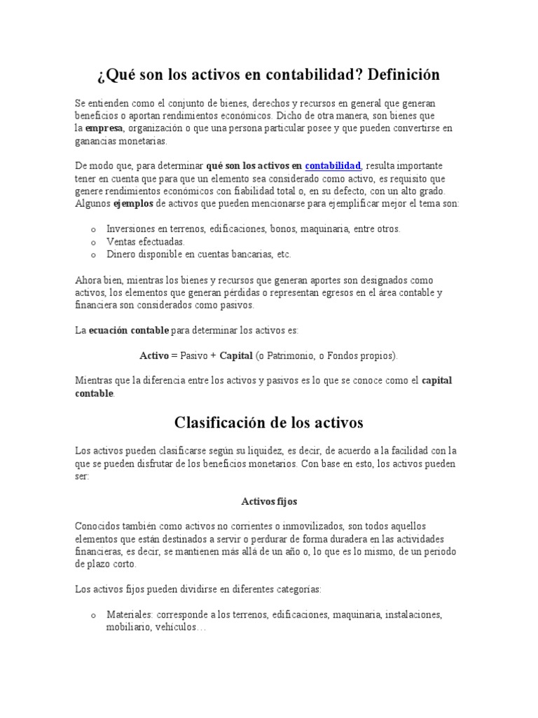 Qué Son Los Activos en Contabilidad | PDF | Contabilidad | Dinero