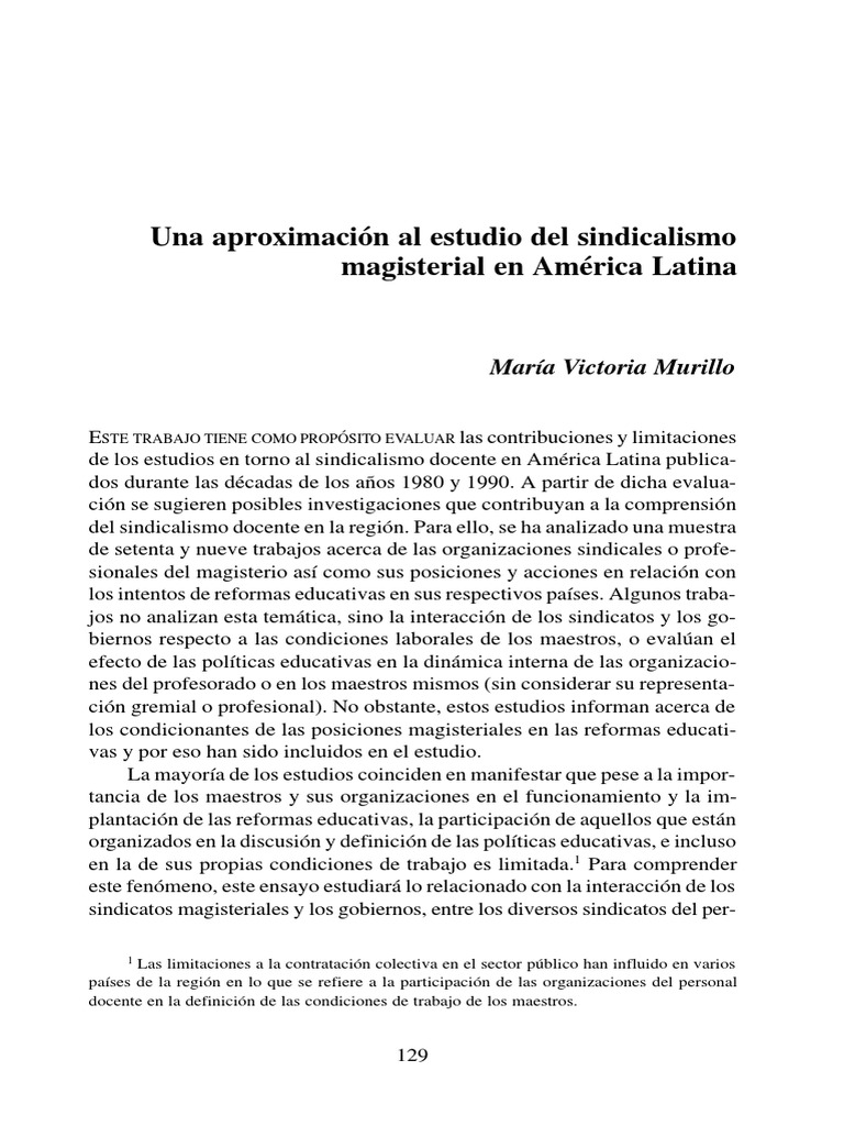 Una Aproximación Al Estudio Del Sindicalismo Magisterial en América ...