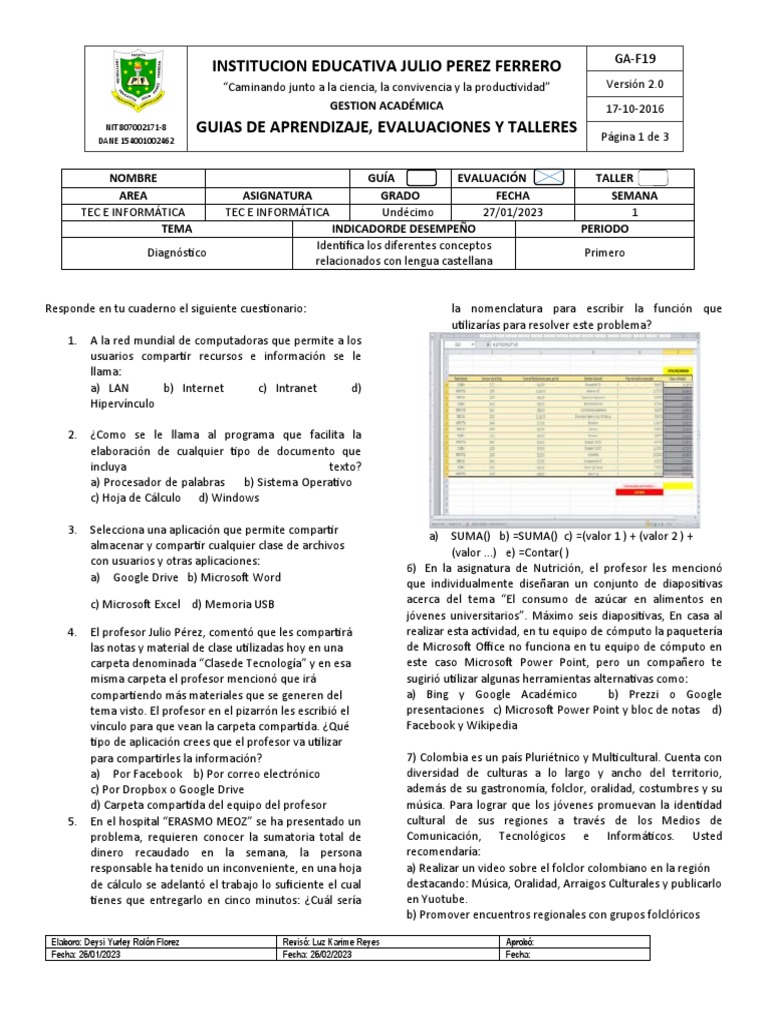 Diagnóstico 11 TEC E INF | PDF | Software de la aplicacion | Informática