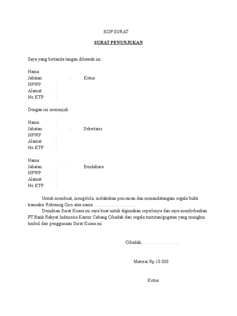 Surat Penunjukan | PDF