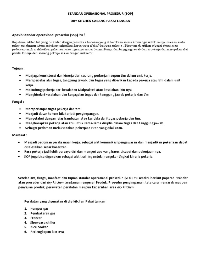 STANDARDIZING QUALITY AND EFFICIENCY: DETAILED SOP FOR DRY KITCHEN ...