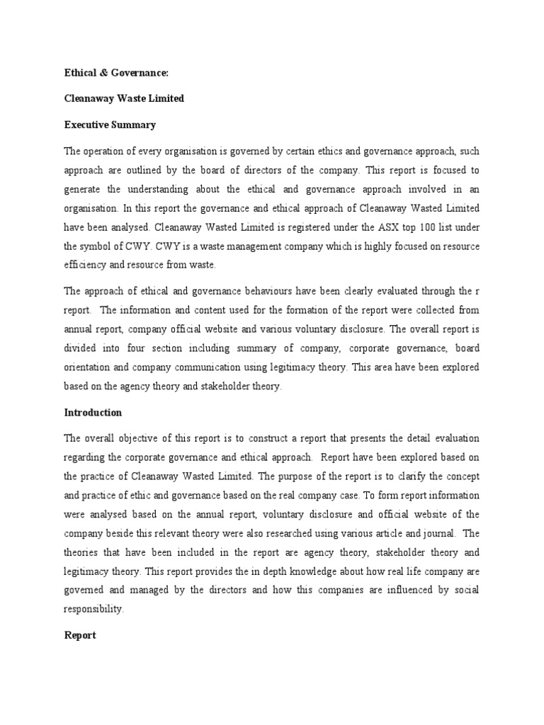 Cleanaway Waste Ltd Governance Report | PDF | Governance | Corporate ...