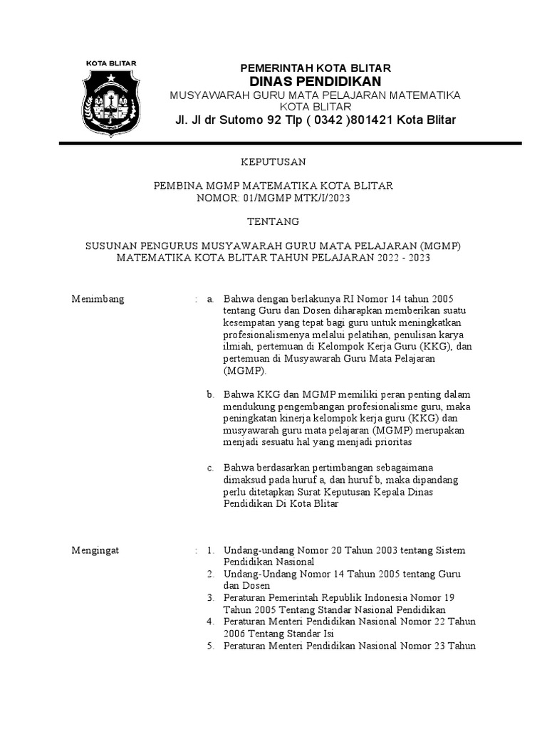 SK Pengurus MGMP Baru | PDF