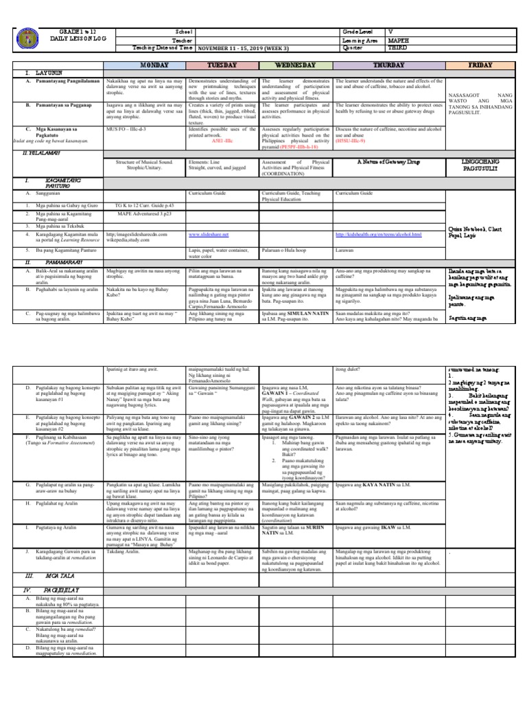DLL - Mapeh 5 - Q3 - W3 | PDF | Neuropsychology