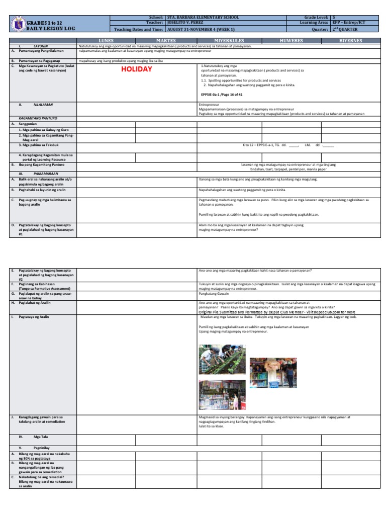 DLL Quarter 2 Week 1 EPP 5 | PDF