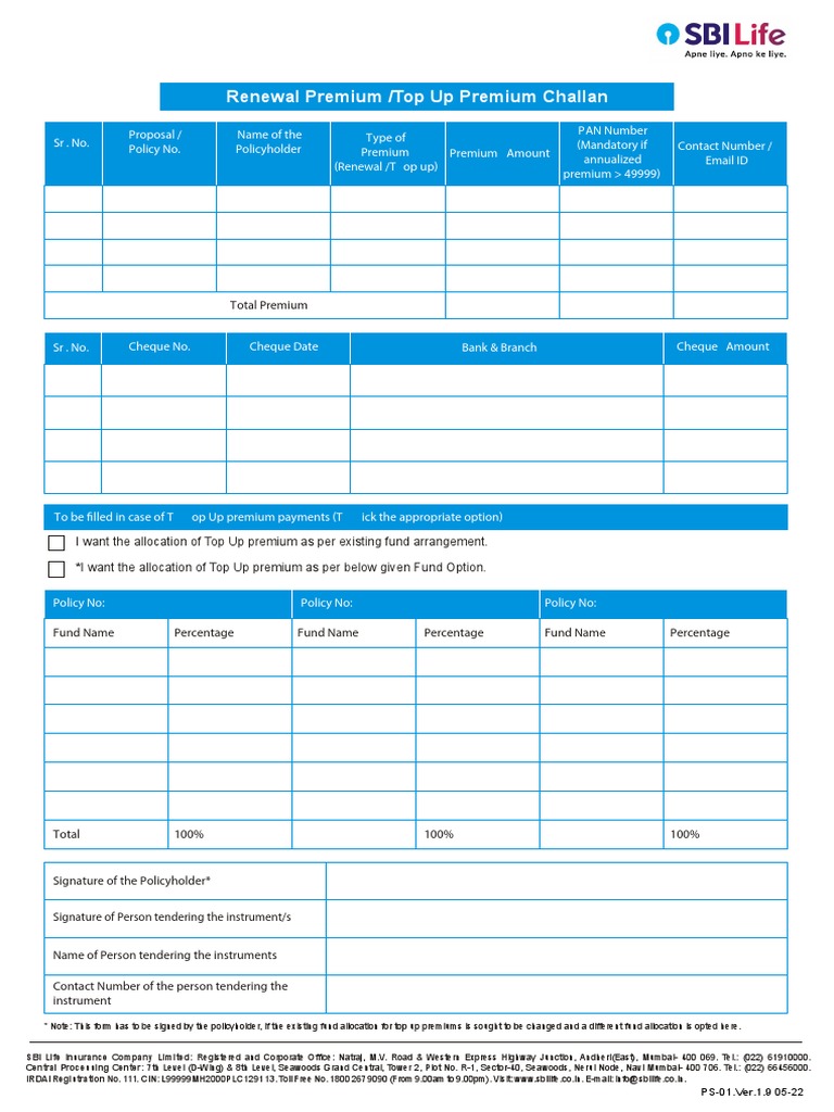 Individual Premium Payment Challan | PDF | Insurance | Cheque