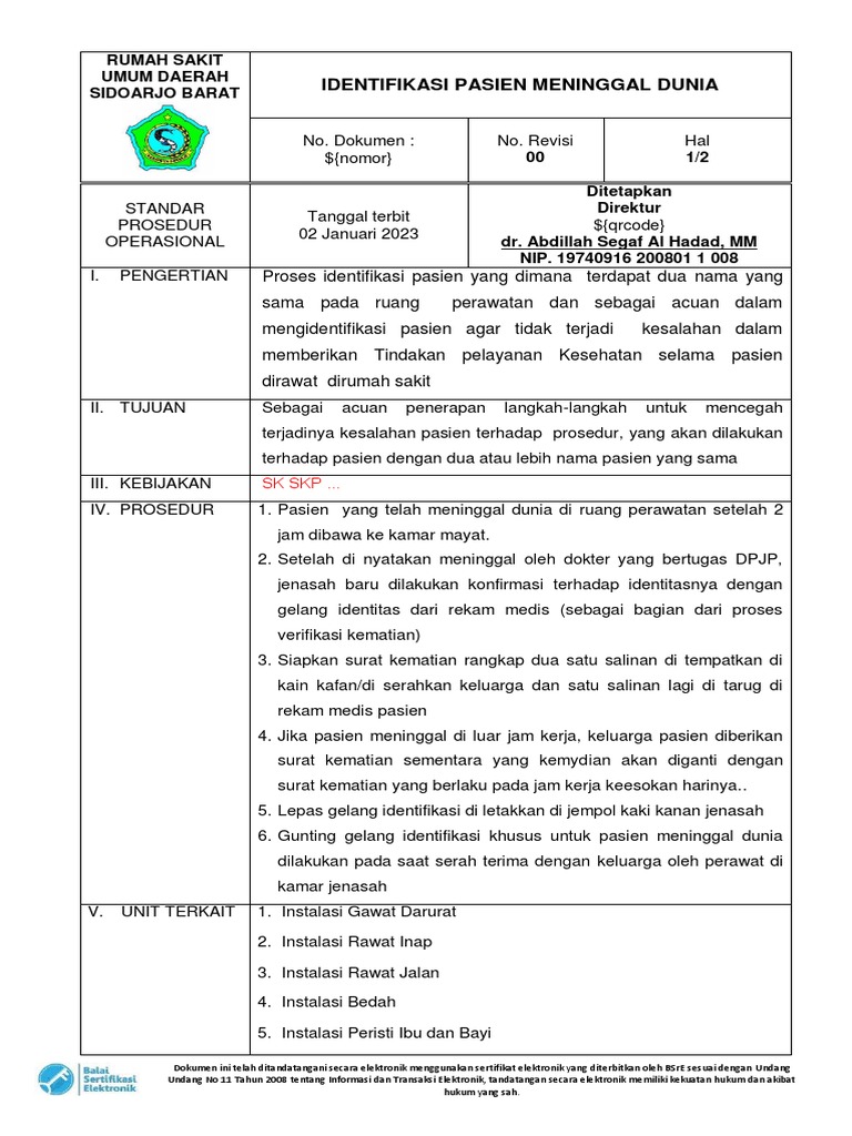 Draft - SPO Pasien Meninggal Dunia | PDF