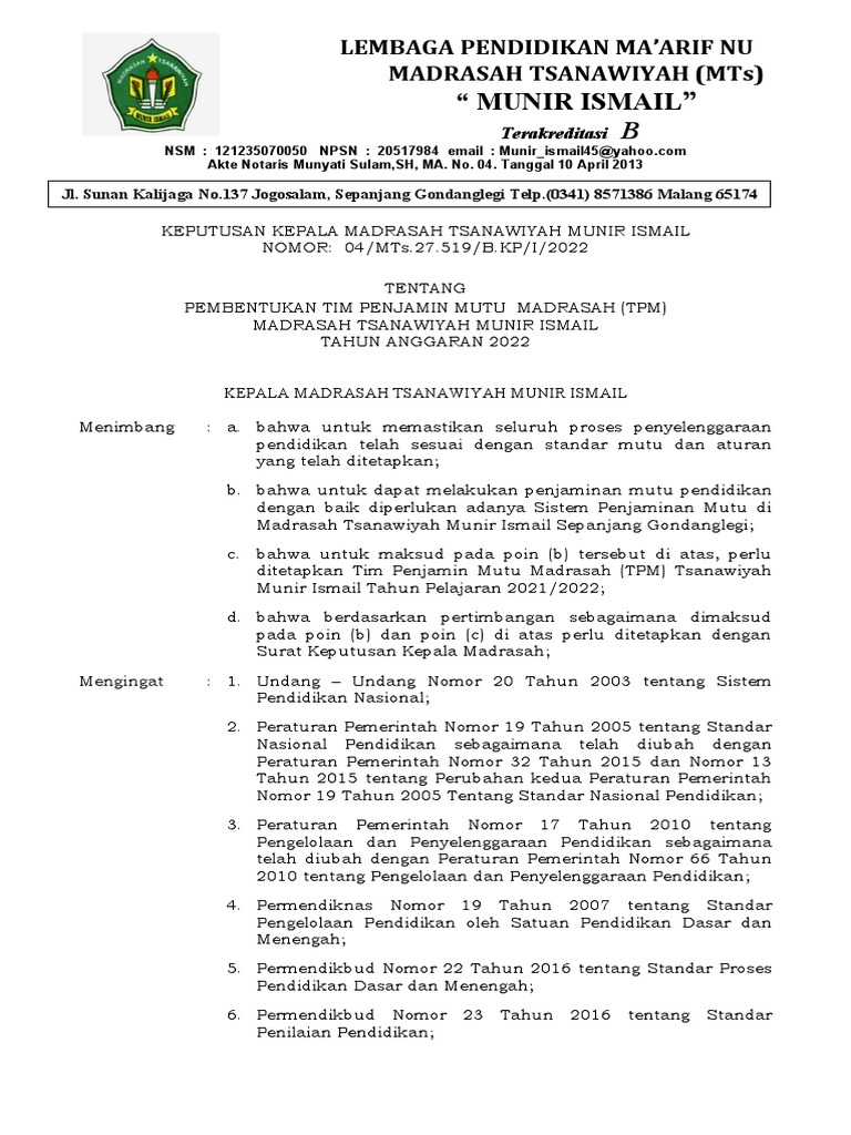 SK Tim Pengembang Madrasah (TPM) 2021fix | PDF