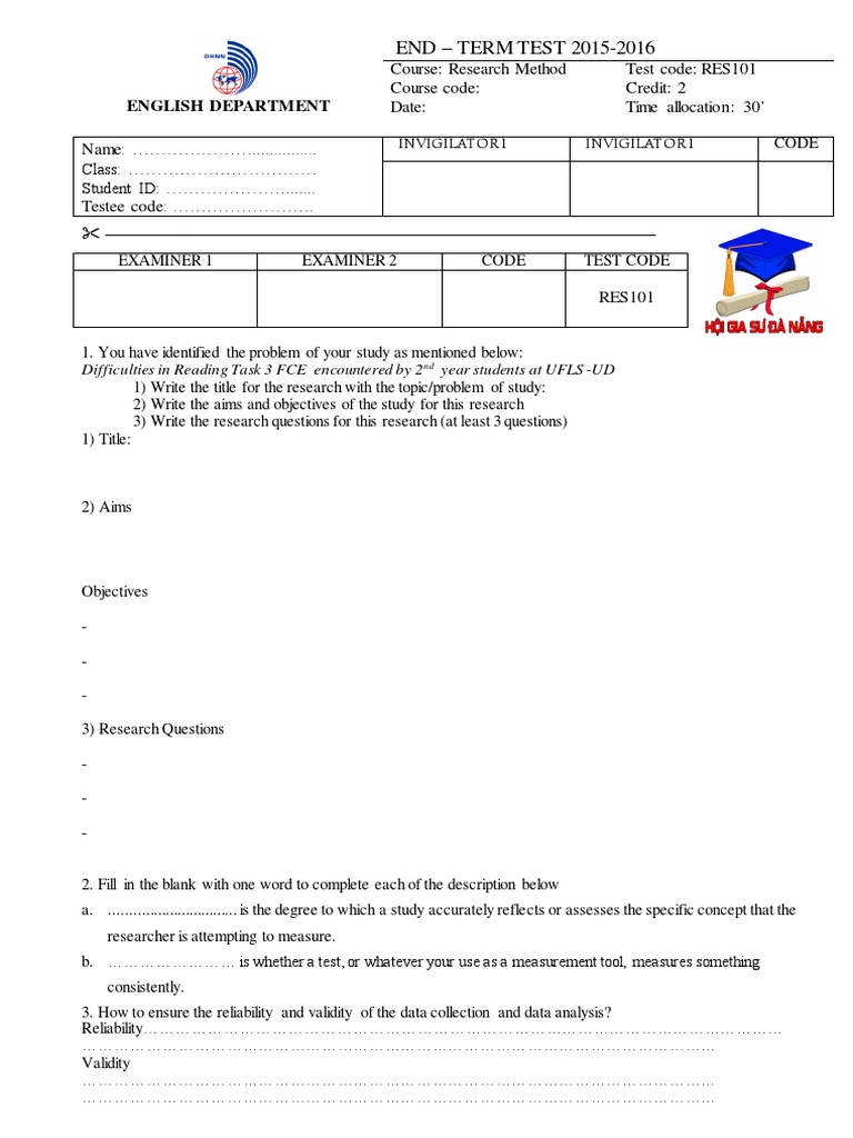 Research Method Test 2015-2016 | PDF | English As A Second Or Foreign ...