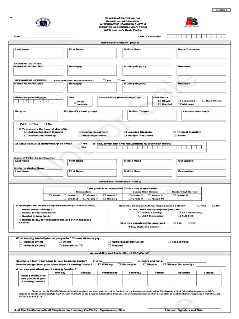 ALS Enrollment Form | PDF