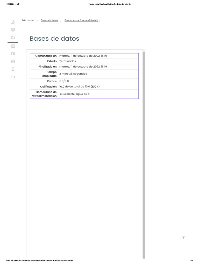 Puntos Extra 3 Autocalificable - BaseDeDatos | PDF | Gestión de la información | Informática