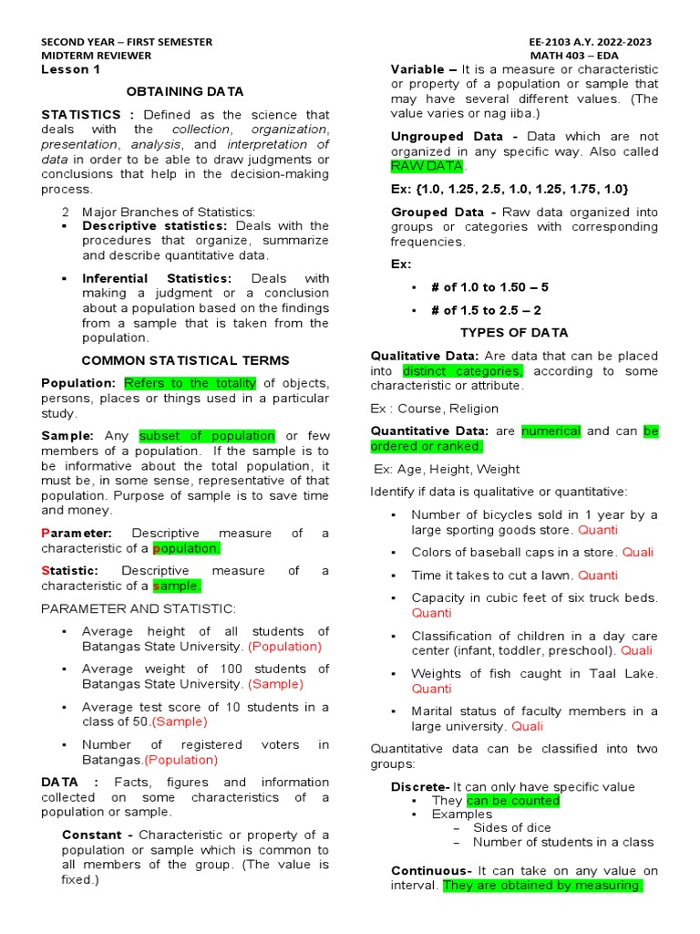 Reviewer in Eda | PDF | Sampling (Statistics) | Probability Distribution Reviewer in Eda | PDF | Sampling (Statistics) | Probability Distribution