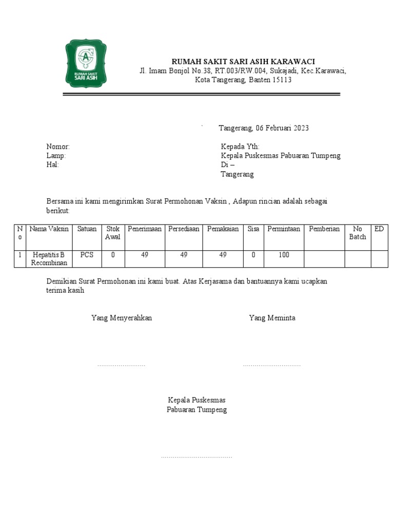 Form Permintaan Vaksin | PDF