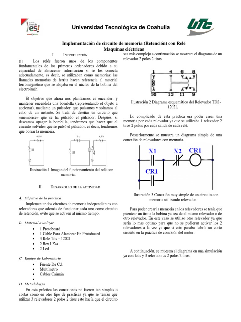 Implementación de Circuito de Memoria (Retención) Con Relé | PDF | Relé | Ingenieria Eléctrica