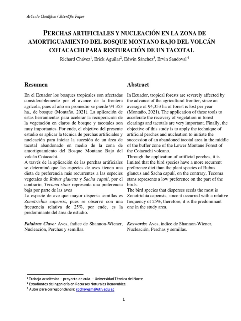 Restauración del Tacotal en Cotacachi | PDF | Los bosques | Aves