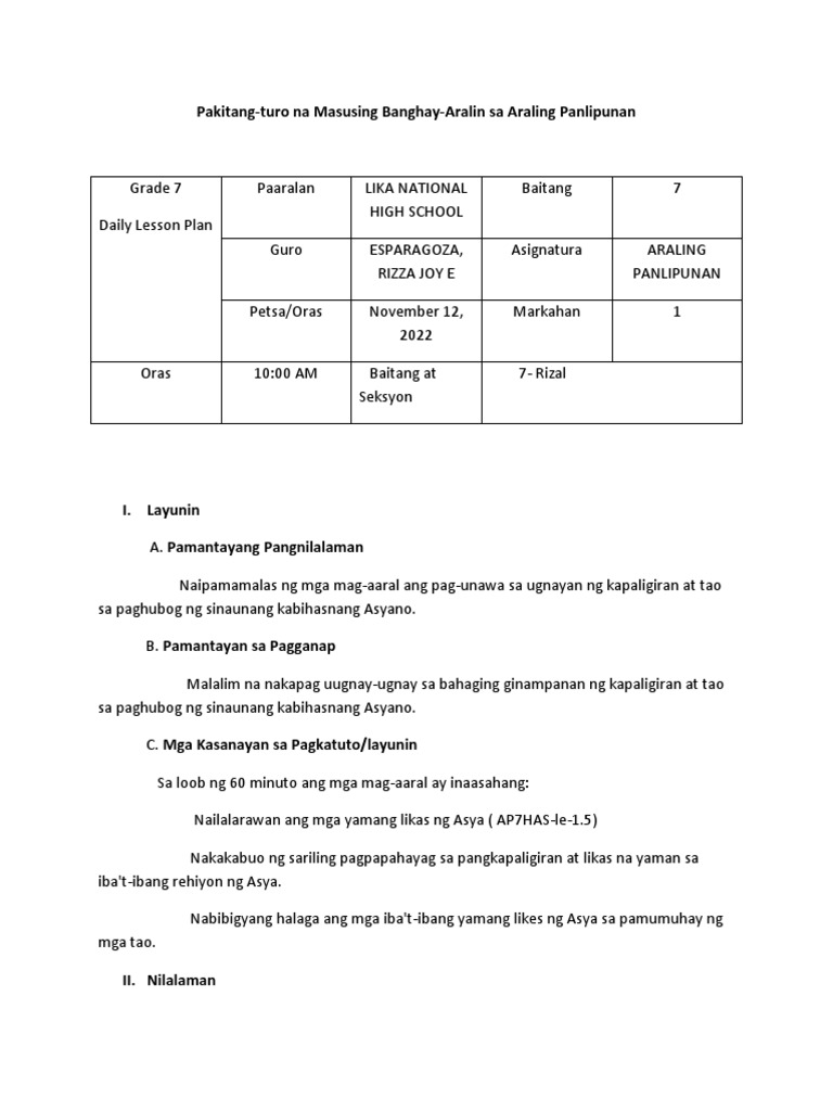 Detailed Lesson Plan (AP-grade7) | PDF