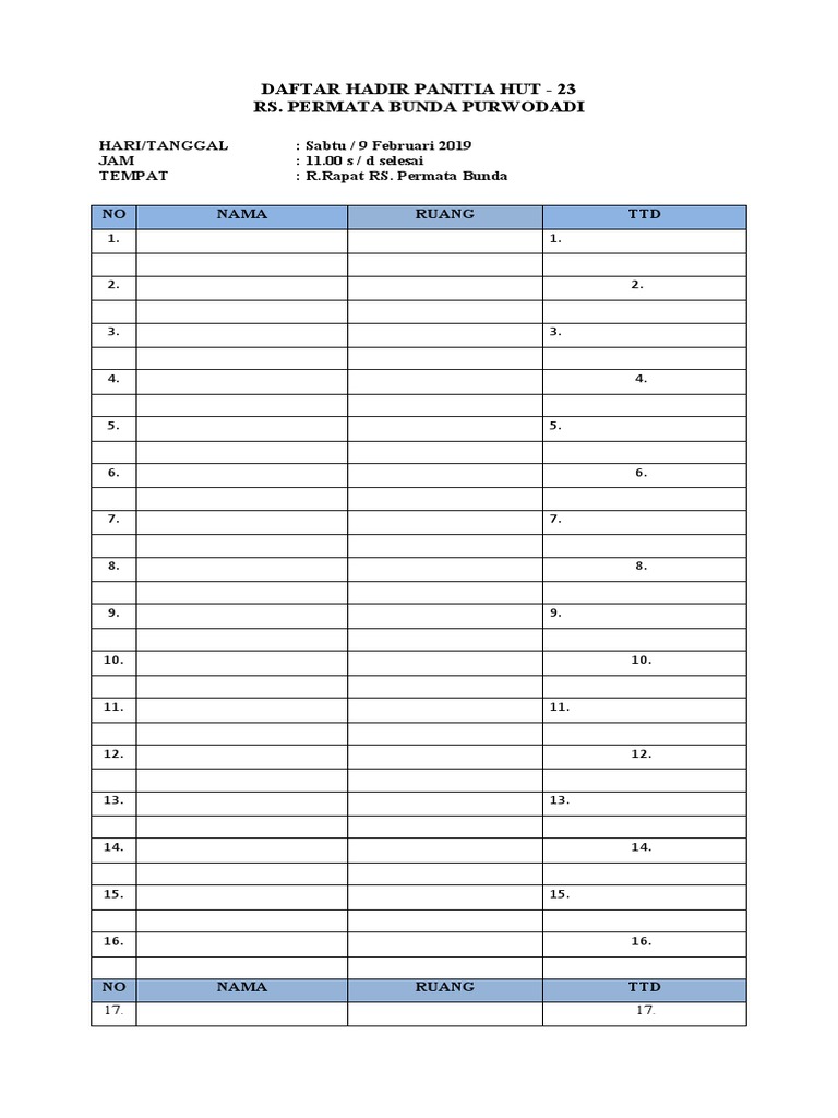 Daftar Hadir PANITIA | PDF