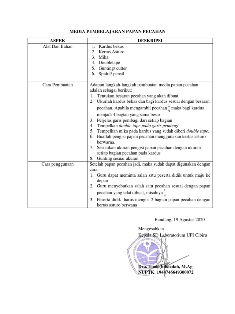 Media Pembelajaran Papan Pecahan | PDF