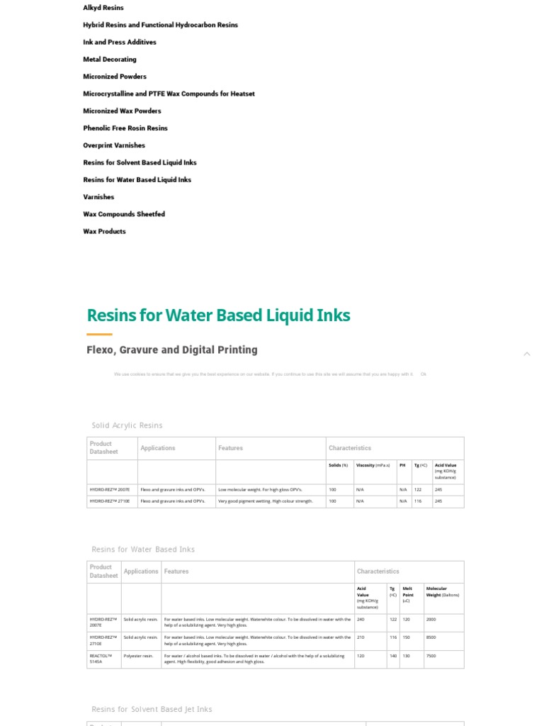 Resins For Water Based Liquid Inks - Lawter | PDF | Resin | Wax